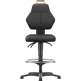 eurokraft pro Arbeitsdrehstuhl, schwarz, Hochstuhl mit Bodengleitern und Fu&szlig;ring, Textilbezug