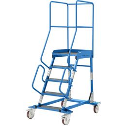 eurokraft pro Mobile Podestleiter, Siebdruck-Stufeneinlage, 5 Stufen
