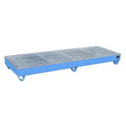 eurokraft pro Stahl-Auffangwanne mit PE-Einsatz, f&uuml;r 200-l-F&auml;sser, LxBxH 2415 x 815 x 255 mm, blau lackiert