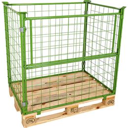 ratioform economy Gitter-Aufsatzrahmen, L&auml;ngswand halb klappbar, zum Aufsetzen, f&uuml;r Paletten 1200 x 800, H 1600 mm, gr&uuml;n