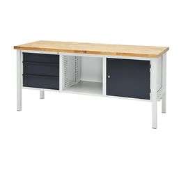 Werkbank, Breite 2000 mm, 3 Schubladen 1 x 125 / 2 x 175 mm, 1 T&uuml;r 475 mm, lichtgrau/anthrazitgrau kaiserkraft