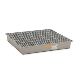 CEMO GFK-Boden-Auffangwanne, 4 x 200-l-Fass, mit Zulassung, mit GFK-Gitterrost