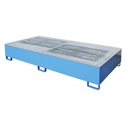 eurokraft pro Stahl-Auffangwanne mit PE-Einsatz, 1000 l, f&uuml;r 2 x IBC/KTC, LxBxH 2665 x 1315 x 440 mm, blau lackiert