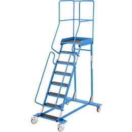 eurokraft pro Mobile Podestleiter, Siebdruck-Stufeneinlage, 8 Stufen