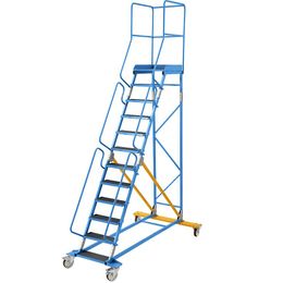 eurokraft pro Mobile Podestleiter, Riefengummi-Stufeneinlage, 12 Stufen