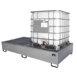 eurokraft pro Stahl-Auffangwanne mit PE-Einsatz, 1000 l, f&uuml;r 2 x IBC/KTC, LxBxH 2665 x 1315 x 440 mm, verzinkt