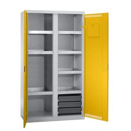 Umweltschrank mit T&uuml;rlochung, HxBxT 1800 x 1000 x 500 mm, 7 Wannenb&ouml;den, lichtgrau / signalgelb kaiserkraft