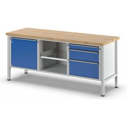 ANKE Werkbank, Gestellbauweise Serie V, 1 T&uuml;r 540 mm, 3 Schubladen, H&ouml;he 890 mm, Universalplatte