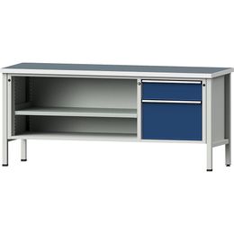 ANKE Werkbank, Gestellbauweise Serie V, 1 Schublade 180 mm, 1 Schublade 360 mm, H&ouml;he 890 mm, Universalplatte