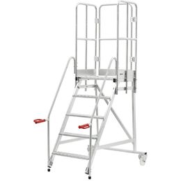 eurokraft pro Mobile Podestleiter, feuerverzinkt inkl. T&uuml;re, 5 Stufen
