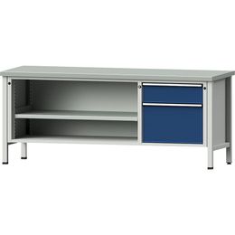 ANKE Werkbank, Gestellbauweise Serie V, 1 Schublade 180 mm, 1 Schublade 360 mm, H&ouml;he 890 mm, Stahlblechbelag