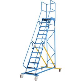 eurokraft pro Mobile Podestleiter, Riefengummi-Stufeneinlage, 13 Stufen