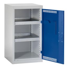 Umweltschrank mit Türlochung, HxBxT 900 x 500 x 500 mm, 2 Wannenböden, lichtgrau / enzianblau kaiserkraft