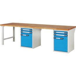 eurokraft pro Werkbank, Baukastensystem Serie 7000, 4 Schubladen, 2 Türen, extrabreit, BxT 3000 x 900 mm