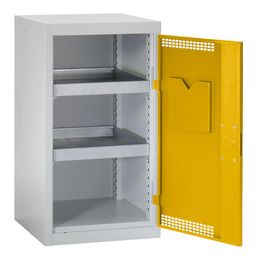 Umweltschrank mit T&uuml;rlochung, HxBxT 900 x 500 x 500 mm, 2 Wannenb&ouml;den, lichtgrau / signalgelb kaiserkraft