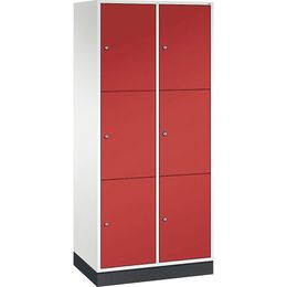 C+P 3er-Schlie&szlig;fachschrank Intro, 2 Abteile, reinwei&szlig; / feuerrot, BxT 820 x 500 mm