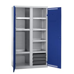 Umweltschrank mit Türlochung, HxBxT 1800 x 1000 x 500 mm, 7 Wannenböden, lichtgrau / enzianblau kaiserkraft