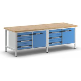 eurokraft pro Werkbank, Gestellbauweise Serie 8000, 6 Schubladen 180 mm, 2 Türen 540 mm, 1 Fachboden, BxT 2500 x 900 mm