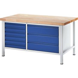 Rau Werkbank, Gestellbauweise, 6 Schubladen Gr&ouml;&szlig;e L, 3 Schubladen Gr&ouml;&szlig;e XL, Tiefe 900 mm, Breite 1500 mm