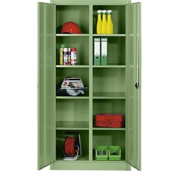 C+P Materialschrank aus Stahlblech, 8 Fachb&ouml;den, HxBxT 1950 x 1200 x 500 mm, resedagr&uuml;n