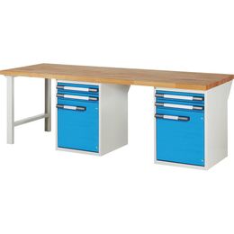 eurokraft pro Werkbank, Baukastensystem Serie 7000, 4 Schubladen, 2 Türen, extrabreit, BxT 2500 x 900 mm