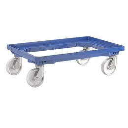 eurokraft basic Profi-Fahrgestell, 600 x 400 mm, 4 Lenkrollen aus Polypropylen, blau