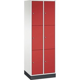 C+P 3er-Schlie&szlig;fachschrank Intro, 2 Abteile, reinwei&szlig; / feuerrot, BxT 620 x 500 mm