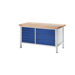Rau Werkbank, Gestellbauweise, 6 Schubladen Gr&ouml;&szlig;e L, 3 Schubladen Gr&ouml;&szlig;e XL, Tiefe 700 mm, Breite 1500 mm