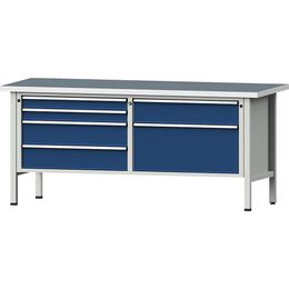 ANKE Werkb&auml;nke 2000 mm breit, Gestellbauweise, 6 Schubladen, Universalplatte, H&ouml;he 890 mm