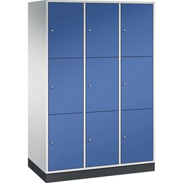 C+P 3er-Schlie&szlig;fachschrank Intro, 3 Abteile, lichtgrau / enzianblau, BxT 1220 x 600 mm