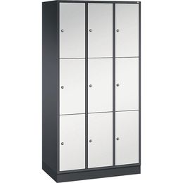 C+P 3er-Schlie&szlig;fachschrank Intro, 3 Abteile, schwarzgrau / lichtgrau, BxT 920 x 500 mm