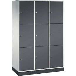 C+P 3er-Schlie&szlig;fachschrank Intro, 3 Abteile, lichtgrau / schwarzgrau, BxT 1220 x 500 mm