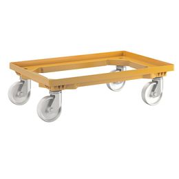 eurokraft basic Profi-Fahrgestell, 600 x 400 mm, 4 Lenkrollen aus Polypropylen, gelb
