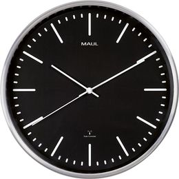 Maul Wanduhr Maulfly, Aluminium gebürstet, Ø 305 mm, Funkuhrwerk, schwarz
