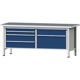 ANKE Werkb&auml;nke 2000 mm breit, Gestellbauweise, 6 Schubladen, Universalplatte, H&ouml;he 840 mm