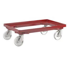 eurokraft basic Profi-Fahrgestell, 600 x 400 mm, 4 Lenkrollen aus Polypropylen, rot