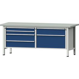 ANKE Werkbänke 2000 mm breit, Gestellbauweise, 6 Schubladen, Stahlblechbelagplatte, Höhe 840 mm