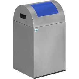 Var Selbstlöschender Wertstoffsammler, Volumen 43 l, HxBxT 600 x 320 x 320 mm, silber, Klappe blau
