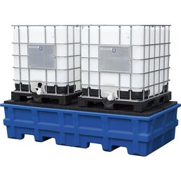 ASECOS PE-Auffangwanne f&uuml;r Tankcontainer IBC/KTC, Auffangvolumen 1000 l, f&uuml;r 2 Container, mit PE-Gitterrost