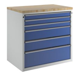 ANKE Schrank für Material- und Werkzeugausgabetheke, 3 Schubladen 90 mm, 2 Schubladen 180 mm, 1 Schublade 270 mm, grau / blau