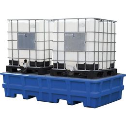 ASECOS PE-Auffangwanne f&uuml;r Tankcontainer IBC/KTC, Auffangvolumen 1000 l, f&uuml;r 2 Container, mit verzinktem Gitterrost