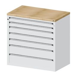 ANKE Schrank für Material- und Werkzeugausgabetheke, 2 Schubladen 90 mm, 3 Schubladen 120 mm, 2 Schubladen 180 mm, grau