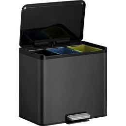 EKO Treteimer Recycler, Stahl, 27 l, 3-fach-Sammler, schwarz
