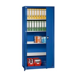 eurokraft pro Fl&uuml;gelt&uuml;rschrank aus Stahlblech, HxBxT 1950 x 950 x 500 mm, 4 Fachb&ouml;den, enzianblau RAL 5010