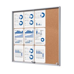 eurokraft pro Schaukasten mit Schiebet&uuml;ren, Au&szlig;en-BxHxT 906 x 947 x 50 mm, Korkr&uuml;ckwand