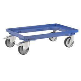 eurokraft basic Profi-Fahrgestell, 600 x 400 mm, 4 Lenkrollen, davon 2 mit Feststeller, blau
