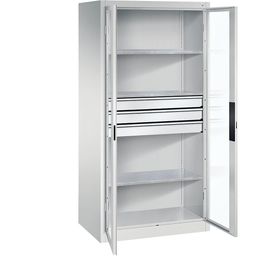 C+P Sichtfenster-Fl&uuml;gelt&uuml;rschrank, HxBxT 1950 x 930 x 600 mm, 3 Fachb&ouml;den, 3 Schubladen, lichtgrau / lichtgrau