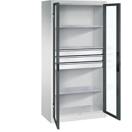 C+P Sichtfenster-Fl&uuml;gelt&uuml;rschrank, HxBxT 1950 x 930 x 500 mm, 3 Fachb&ouml;den, 3 Schubladen, lichtgrau / anthrazitgrau