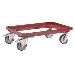 eurokraft basic Profi-Fahrgestell, 600 x 400 mm, 4 Lenkrollen, davon 2 mit Feststeller, rot