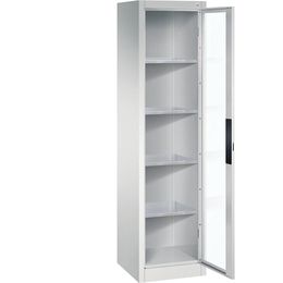 C+P Sichtfenster-Flügeltürschrank, HxBxT 1950 x 502 x 500 mm, 4 Fachböden, lichtgrau / lichtgrau